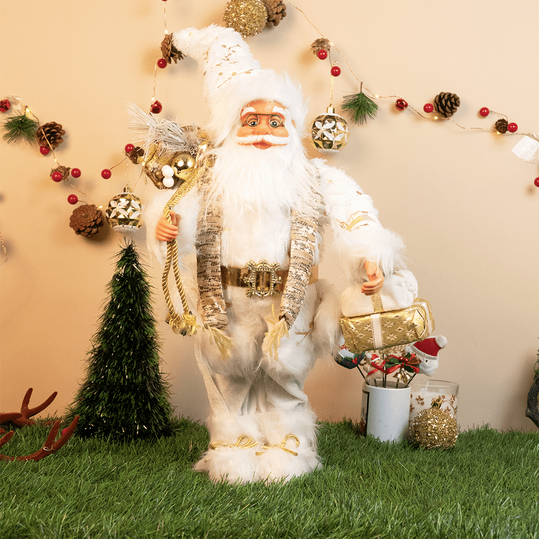 White & Gold Santa Claus Showpiece – Memories Insite